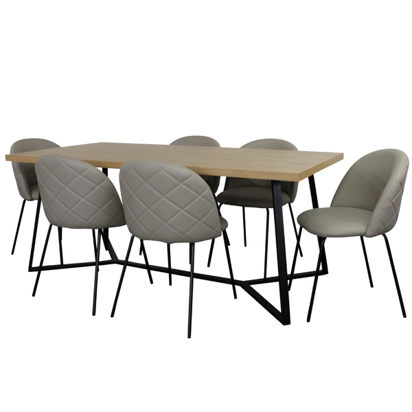 BT April Metal Leg Timber Veneer Top Dining Table with 6 Florin Chairs ...