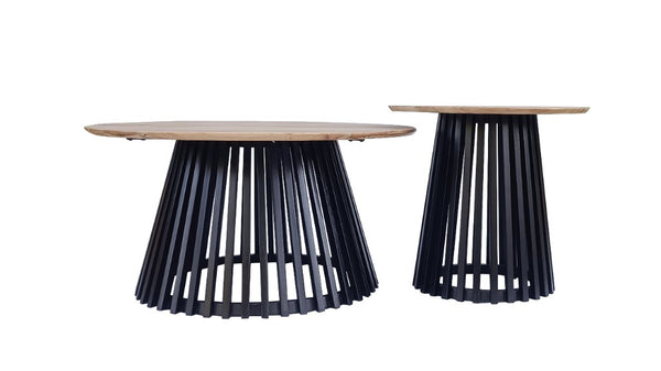 VI Port Round Coffee Table Set of 2 - Natural and Black – Triplejfurniture