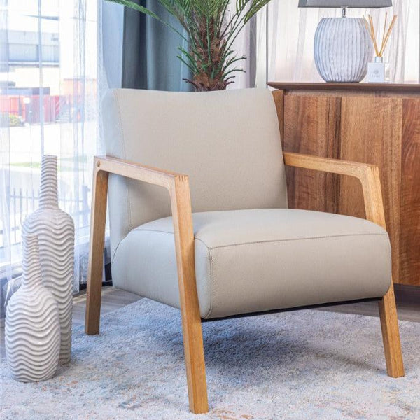 VI Mason Buffalo Leather Upholstered Timber Legs Armchair ...